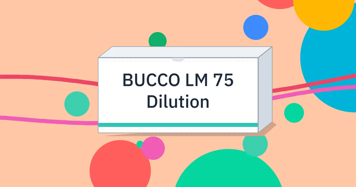 Symbolbild: Packung mit der Aufschrift BUCCO LM 75 Dilution (PZN 13398808) – Verfügbarkeit und Bezug in Apotheken in Frankfurt am Main