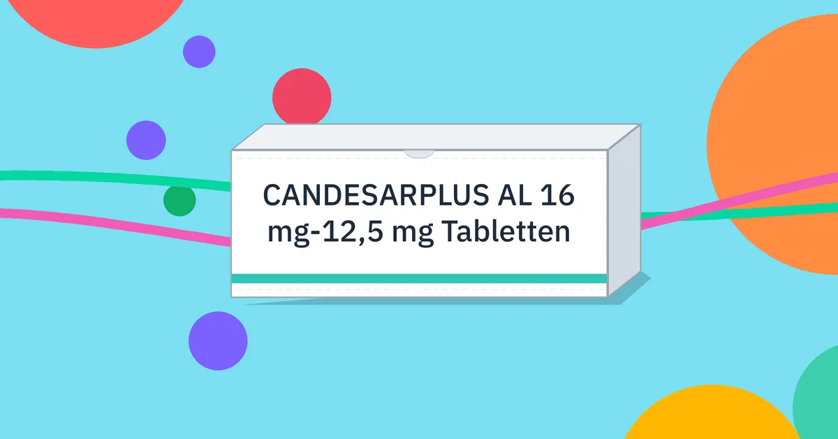 Symbolbild: Packung mit der Aufschrift CANDESARPLUS AL 16 mg-12,5 mg Tabletten (PZN 18098465) – Verfügbarkeit und Bezug in Apotheken in Frankfurt am Main
