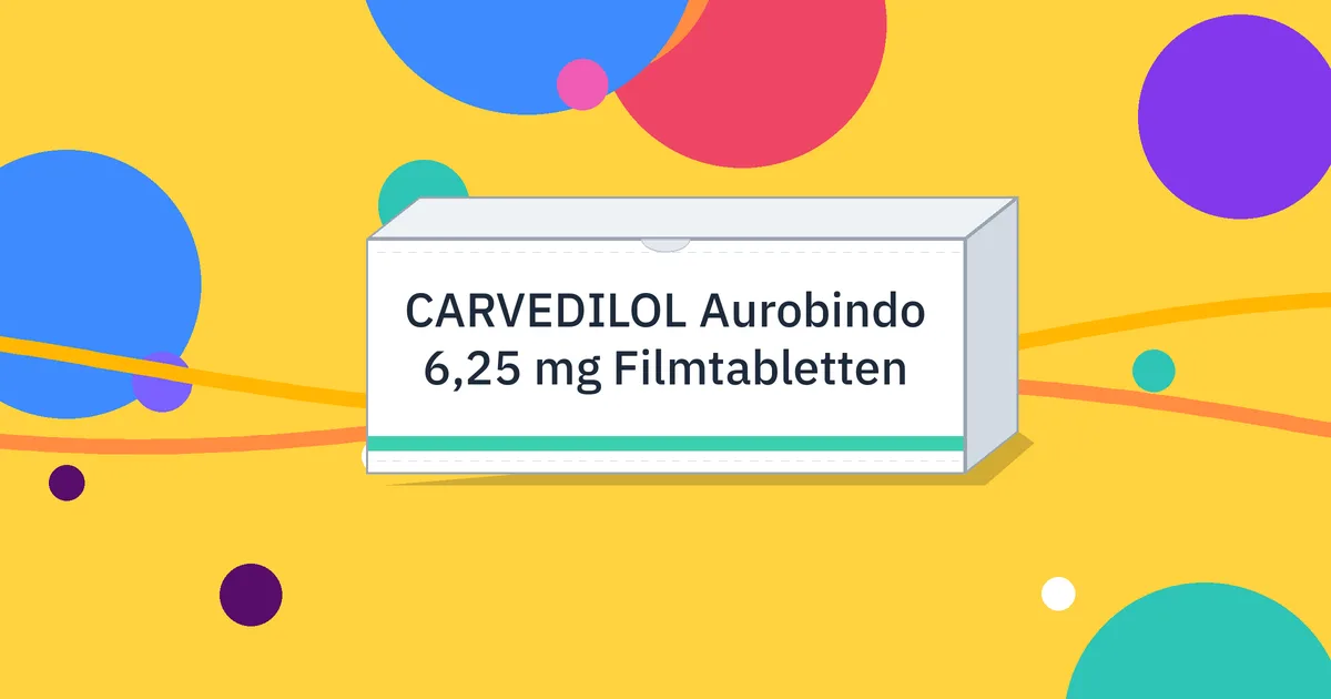 Symbolbild: Packung mit der Aufschrift CARVEDILOL Aurobindo 6,25 mg Filmtabletten (PZN 02592269) – Verfügbarkeit und Bezug in Apotheken in Frankfurt am Main