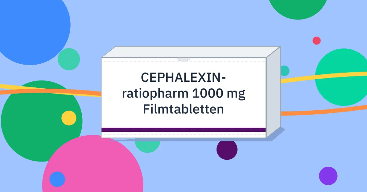Symbolbild: Packung mit der Aufschrift CEPHALEXIN-ratiopharm 1000 mg Filmtabletten (PZN 03574204) – Verfügbarkeit und Bezug in Apotheken in Frankfurt am Main