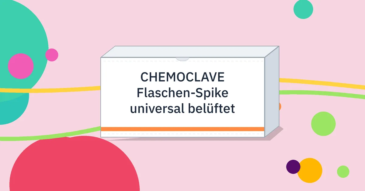 Symbolbild: Packung mit der Aufschrift CHEMOCLAVE Flaschen-Spike universal belüftet (PZN 19443415) – Verfügbarkeit und Bezug in Apotheken in Frankfurt am Main