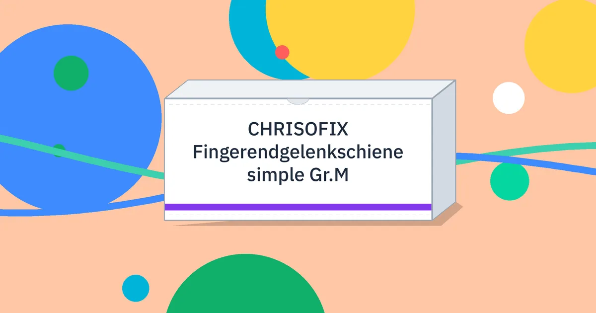 Symbolbild: Packung mit der Aufschrift CHRISOFIX Fingerendgelenkschiene simple Gr.M (PZN 09913707) – Verfügbarkeit und Bezug in Apotheken in Frankfurt am Main