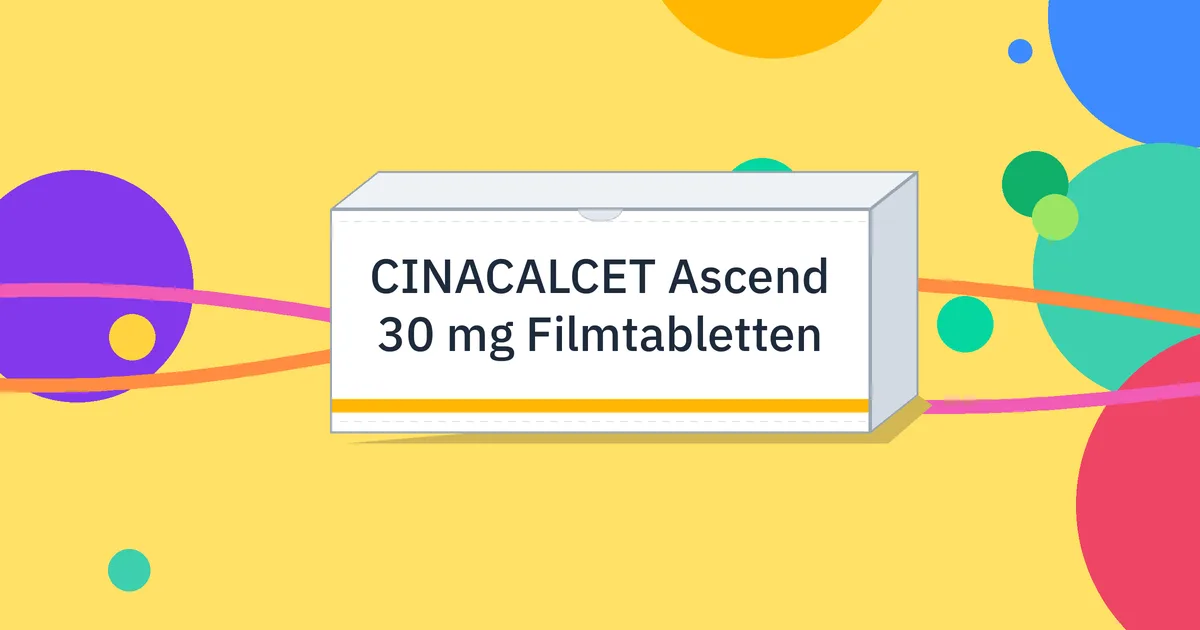 Symbolbild: Packung mit der Aufschrift CINACALCET Ascend 30 mg Filmtabletten (PZN 19107031) – Verfügbarkeit und Bezug in Apotheken in Frankfurt am Main