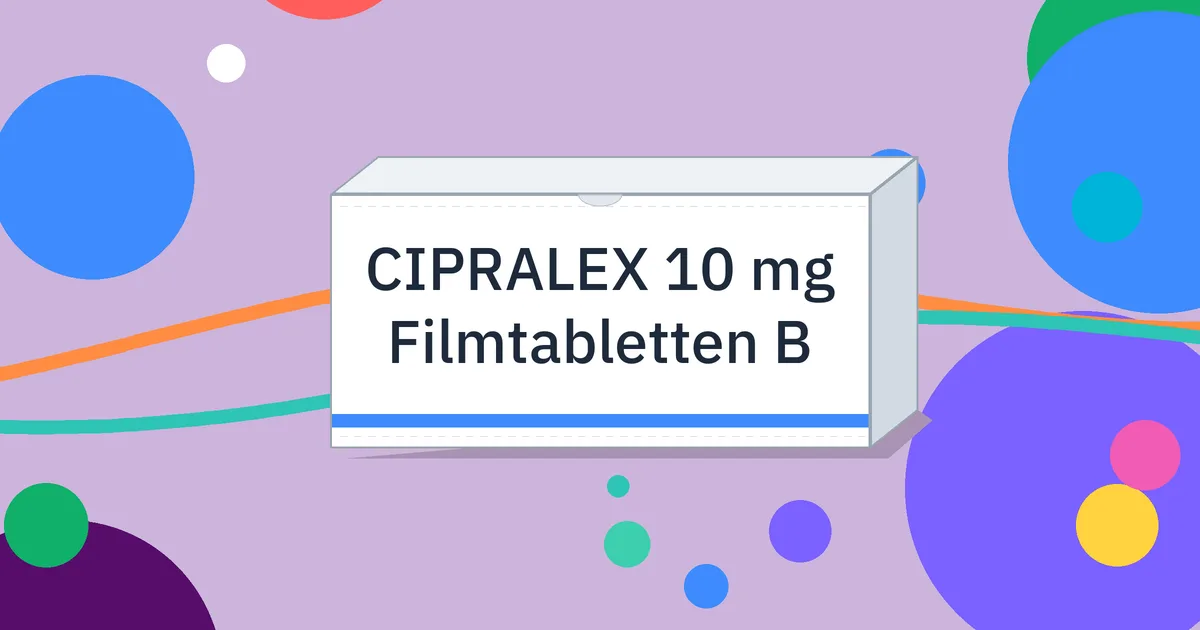 Symbolbild: Packung mit der Aufschrift CIPRALEX 10 mg Filmtabletten B (PZN 07005615) – Verfügbarkeit und Bezug in Apotheken in Frankfurt am Main