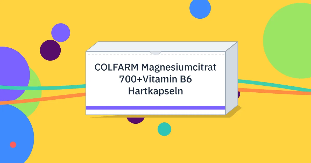 Symbolbild: Packung mit der Aufschrift COLFARM Magnesiumcitrat 700+Vitamin B6 Hartkapseln (PZN 20934756) – Verfügbarkeit und Bezug in Apotheken in Frankfurt am Main