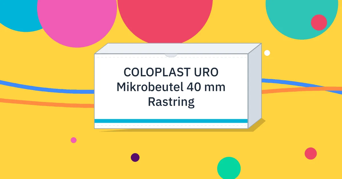 Symbolbild: Packung mit der Aufschrift COLOPLAST URO Mikrobeutel 40 mm Rastring (PZN 07207750) – Verfügbarkeit und Bezug in Apotheken in Frankfurt am Main