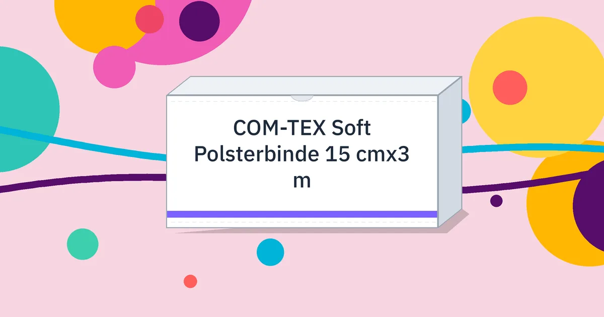 Symbolbild: Packung mit der Aufschrift COM-TEX Soft Polsterbinde 15 cmx3 m (PZN 04722919) – Verfügbarkeit und Bezug in Apotheken in Frankfurt am Main