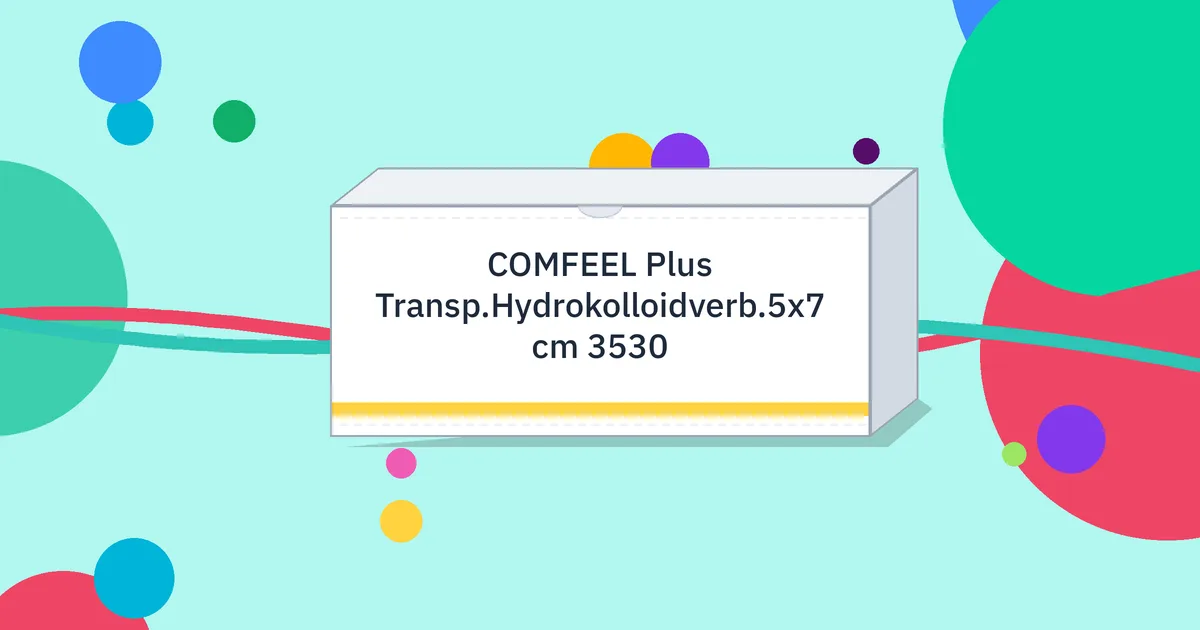 Symbolbild: Packung mit der Aufschrift COMFEEL Plus Transp.Hydrokolloidverb.5x7 cm 3530 (PZN 08442683) – Verfügbarkeit und Bezug in Apotheken in Frankfurt am Main