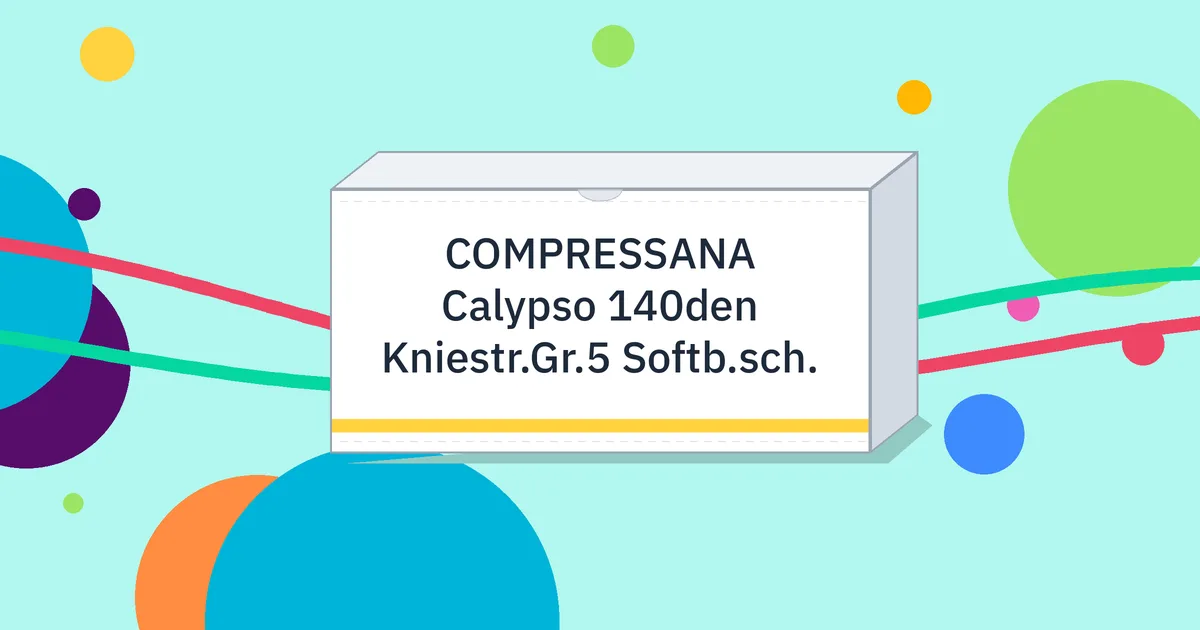 Symbolbild: Packung mit der Aufschrift COMPRESSANA Calypso 140den Kniestr.Gr.5 Softb.sch. (PZN 01880581) – Verfügbarkeit und Bezug in Apotheken in Frankfurt am Main