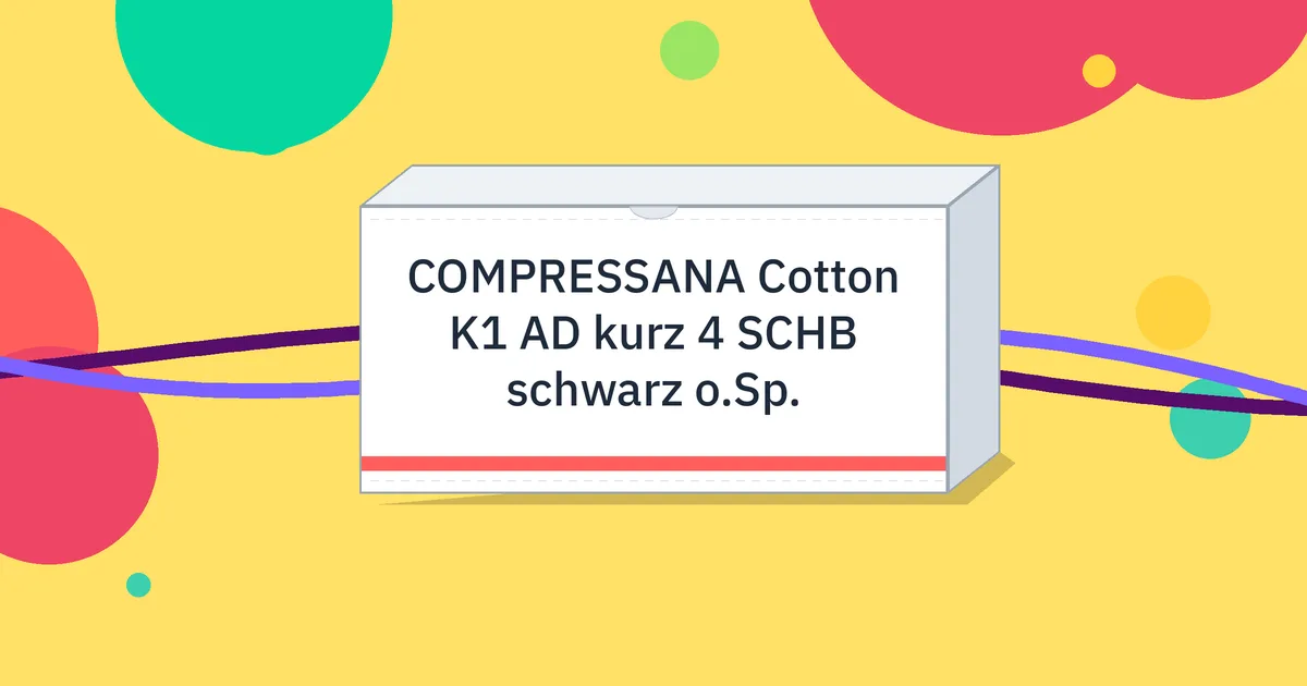 Symbolbild: Packung mit der Aufschrift COMPRESSANA Cotton K1 AD kurz 4 SCHB schwarz o.Sp. (PZN 16959302) – Verfügbarkeit und Bezug in Apotheken in Frankfurt am Main
