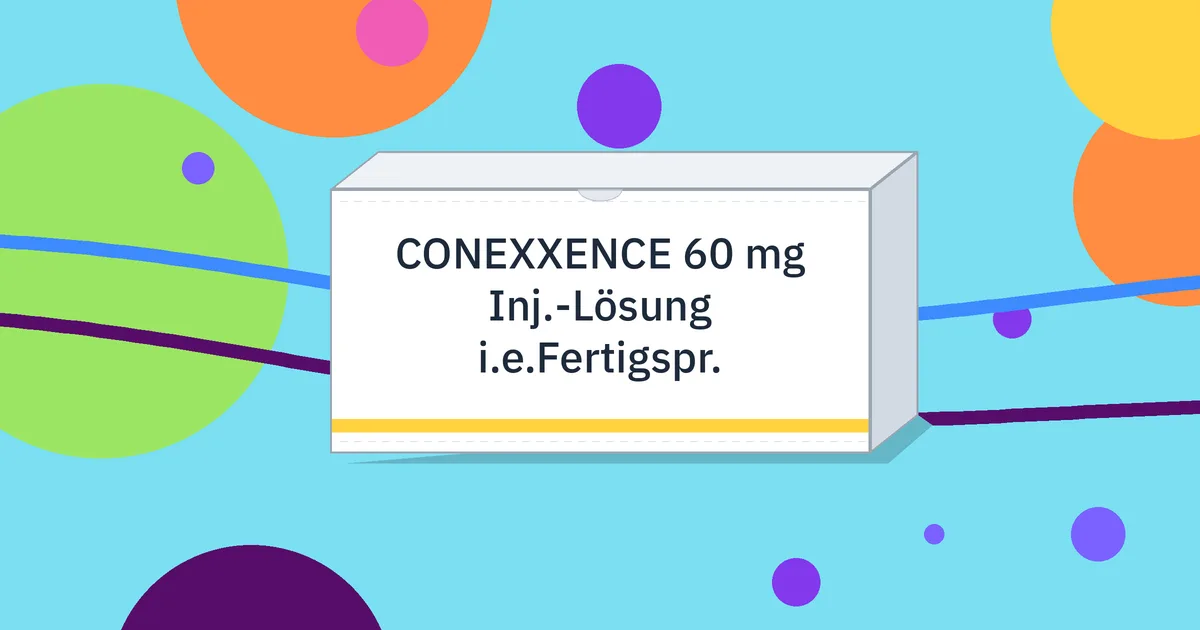 Symbolbild: Packung mit der Aufschrift CONEXXENCE 60 mg Inj.-Lösung i.e.Fertigspr. (PZN 20392060) – Verfügbarkeit und Bezug in Apotheken in Frankfurt am Main