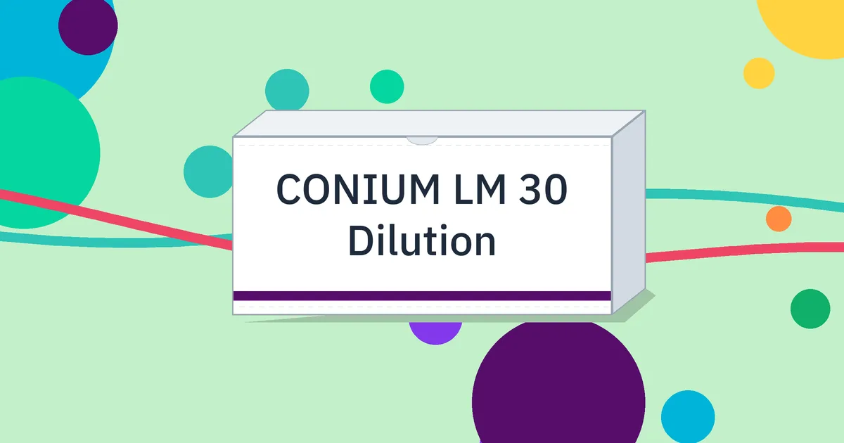 Symbolbild: Packung mit der Aufschrift CONIUM LM 30 Dilution (PZN 03504327) – Verfügbarkeit und Bezug in Apotheken in Frankfurt am Main