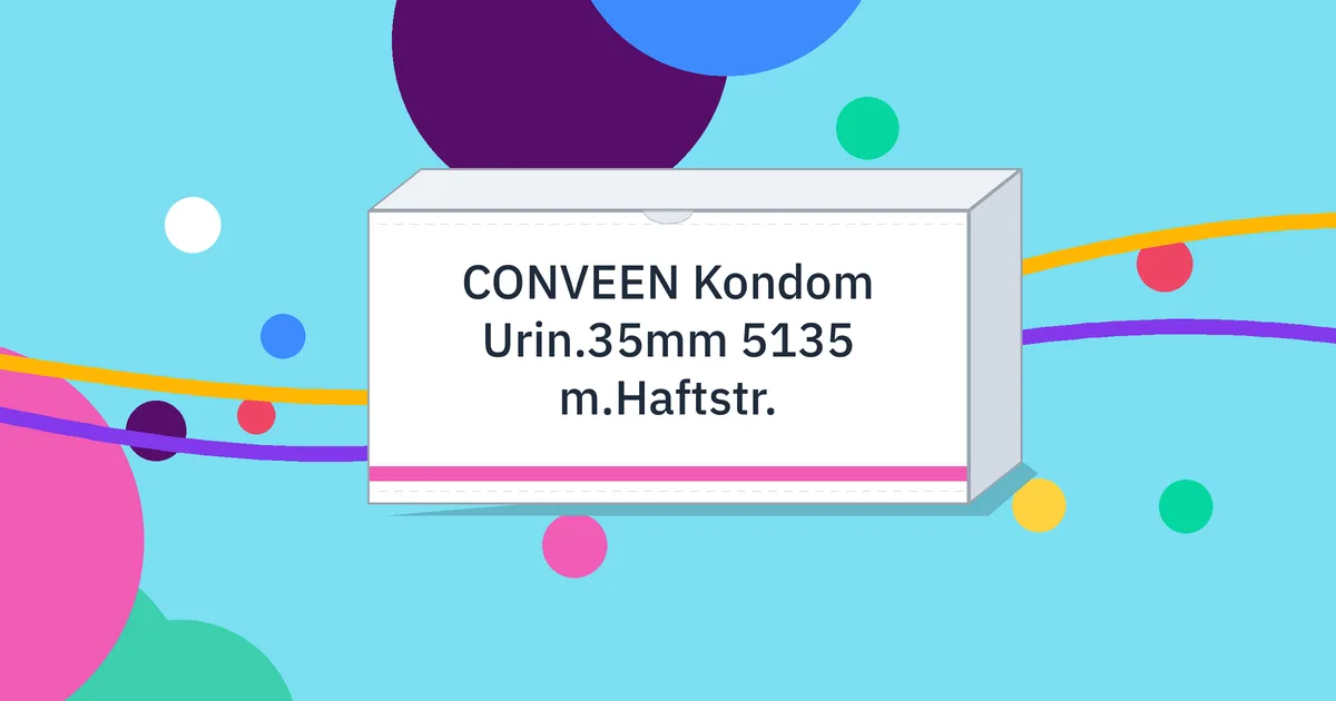 Symbolbild: Packung mit der Aufschrift CONVEEN Kondom Urin.35mm 5135 m.Haftstr. (PZN 02298989) – Verfügbarkeit und Bezug in Apotheken in Frankfurt am Main