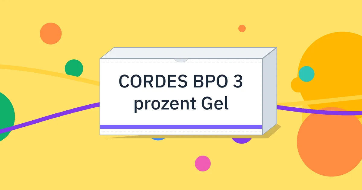 Symbolbild: Packung mit der Aufschrift CORDES BPO 3 prozent Gel (PZN 03675566) – Verfügbarkeit und Bezug in Apotheken in Frankfurt am Main