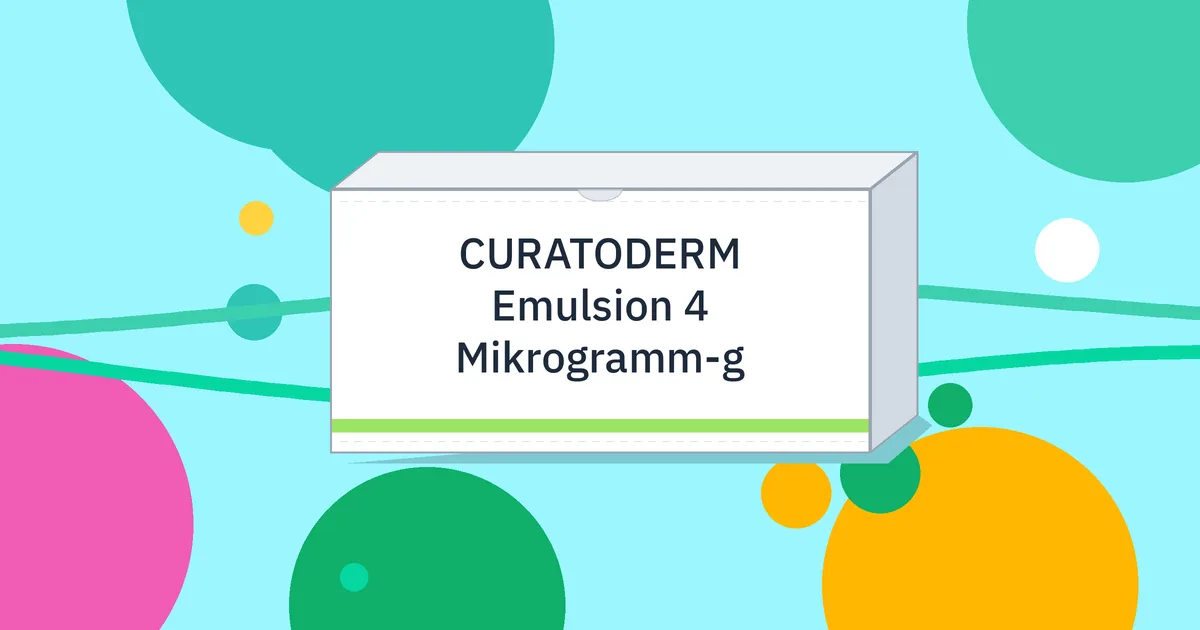 Symbolbild: Packung mit der Aufschrift CURATODERM Emulsion 4 Mikrogramm-g (PZN 13814313) – Verfügbarkeit und Bezug in Apotheken in Frankfurt am Main