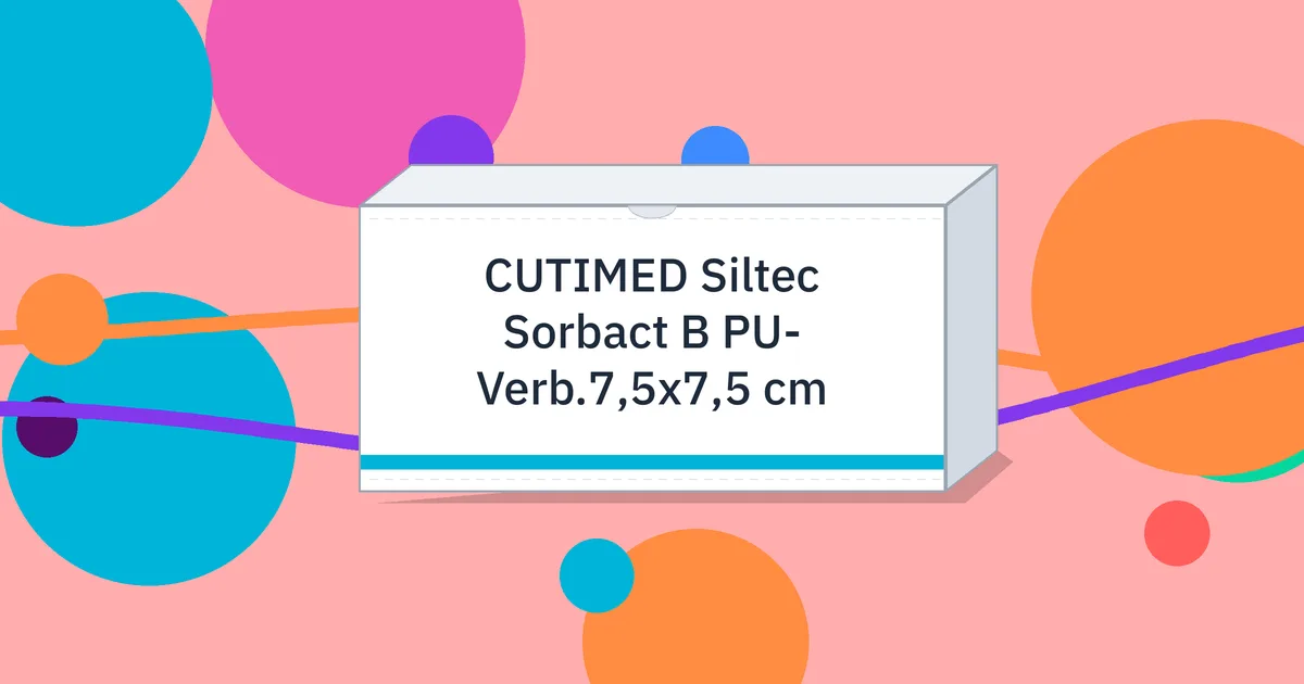 Symbolbild: Packung mit der Aufschrift CUTIMED Siltec Sorbact B PU-Verb.7,5x7,5 cm (PZN 19809394) – Verfügbarkeit und Bezug in Apotheken in Frankfurt am Main