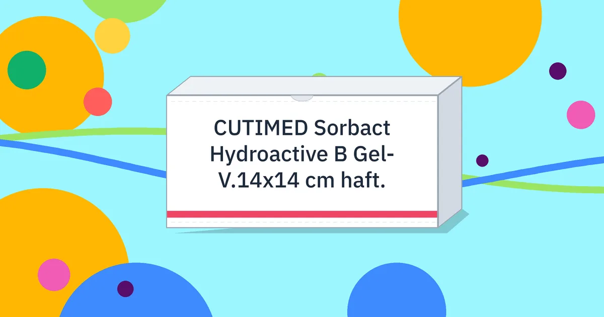 Symbolbild: Packung mit der Aufschrift CUTIMED Sorbact Hydroactive B Gel-V.14x14 cm haft. (PZN 15886802) – Verfügbarkeit und Bezug in Apotheken in Frankfurt am Main