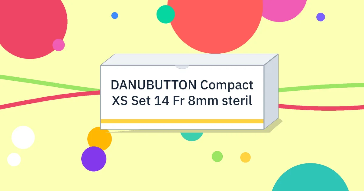 Symbolbild: Packung mit der Aufschrift DANUBUTTON Compact XS Set 14 Fr 8mm steril (PZN 19852616) – Verfügbarkeit und Bezug in Apotheken in Frankfurt am Main