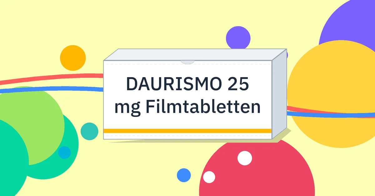 Symbolbild: Packung mit der Aufschrift DAURISMO 25 mg Filmtabletten (PZN 16331590) – Verfügbarkeit und Bezug in Apotheken in Frankfurt am Main
