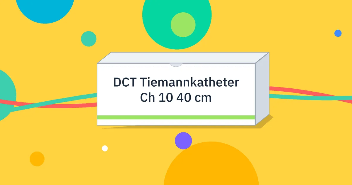 Symbolbild: Packung mit der Aufschrift DCT Tiemannkatheter Ch 10 40 cm (PZN 11318900) – Verfügbarkeit und Bezug in Apotheken in Frankfurt am Main