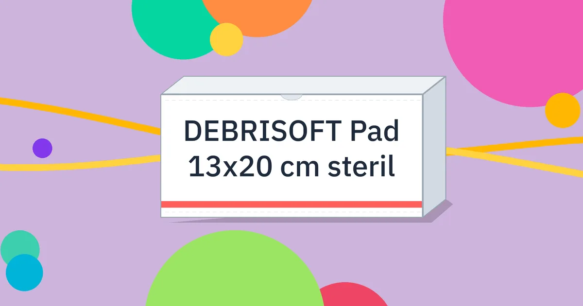 Symbolbild: Packung mit der Aufschrift DEBRISOFT Pad 13x20 cm steril (PZN 13155201) – Verfügbarkeit und Bezug in Apotheken in Frankfurt am Main