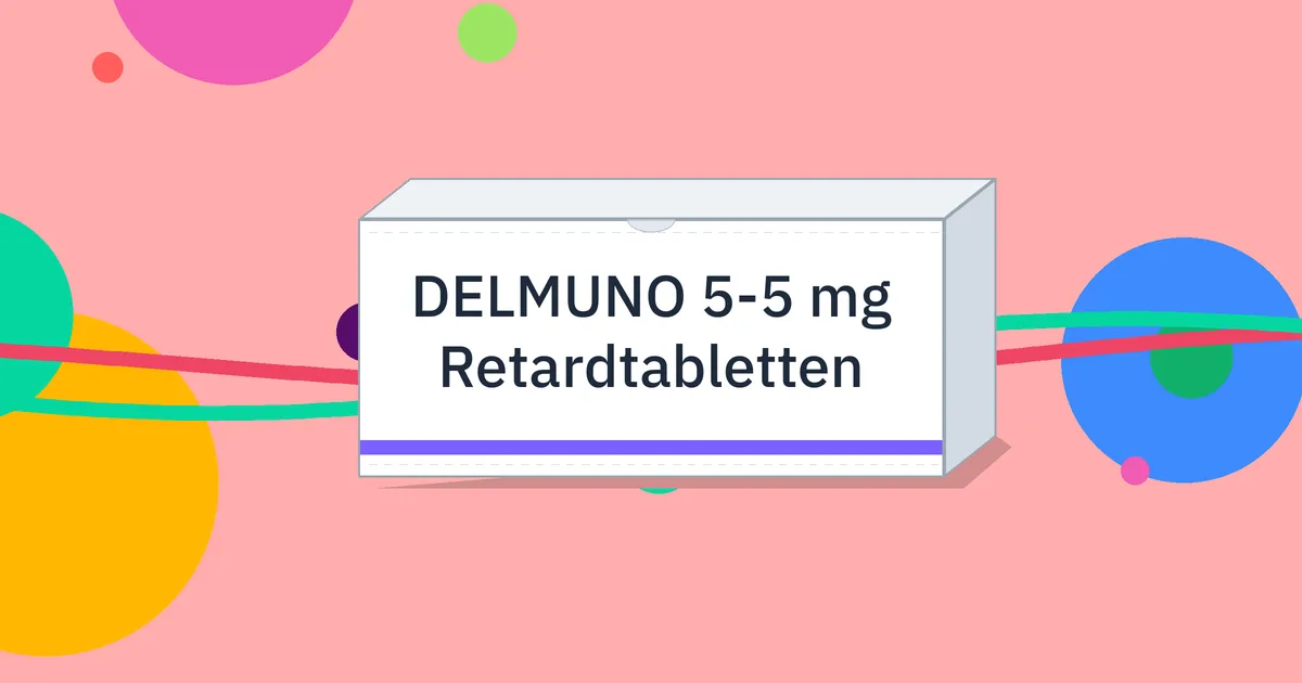 Symbolbild: Packung mit der Aufschrift DELMUNO 5-5 mg Retardtabletten (PZN 13860810) – Verfügbarkeit und Bezug in Apotheken in Frankfurt am Main