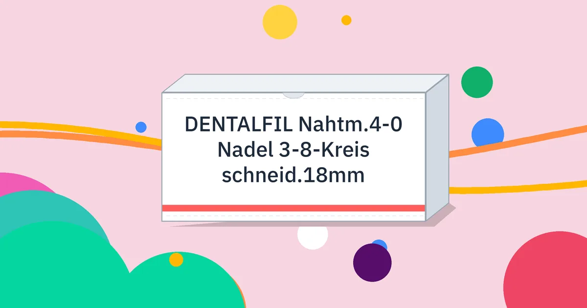 Symbolbild: Packung mit der Aufschrift DENTALFIL Nahtm.4-0 Nadel 3-8-Kreis schneid.18mm (PZN 11855791) – Verfügbarkeit und Bezug in Apotheken in Frankfurt am Main