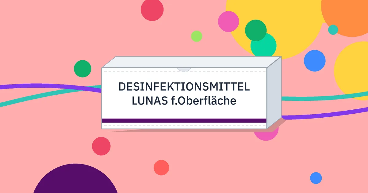 Symbolbild: Packung mit der Aufschrift DESINFEKTIONSMITTEL LUNAS f.Oberfläche (PZN 16740271) – Verfügbarkeit und Bezug in Apotheken in Frankfurt am Main