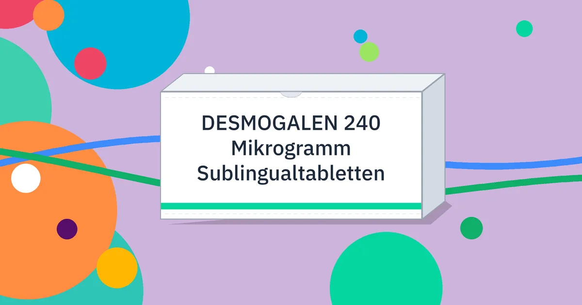 Symbolbild: Packung mit der Aufschrift DESMOGALEN 240 Mikrogramm Sublingualtabletten (PZN 19150328) – Verfügbarkeit und Bezug in Apotheken in Frankfurt am Main