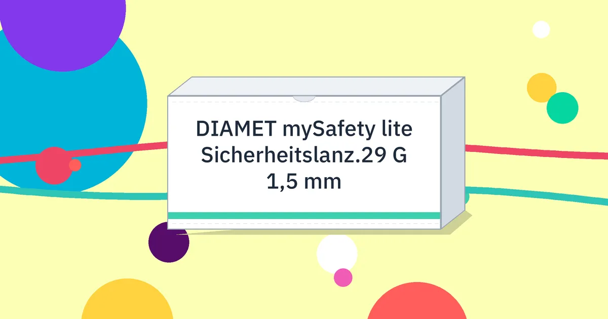 Symbolbild: Packung mit der Aufschrift DIAMET mySafety lite Sicherheitslanz.29 G 1,5 mm (PZN 20740710) – Verfügbarkeit und Bezug in Apotheken in Frankfurt am Main