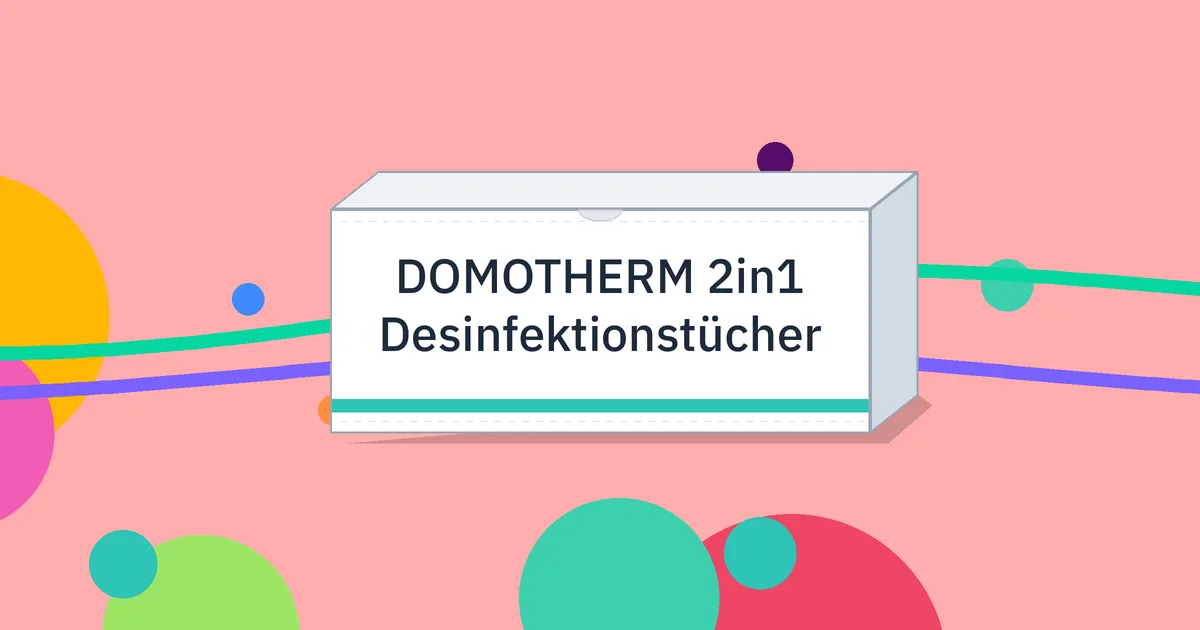 Symbolbild: Packung mit der Aufschrift DOMOTHERM 2in1 Desinfektionstücher (PZN 20202349) – Verfügbarkeit und Bezug in Apotheken in Frankfurt am Main