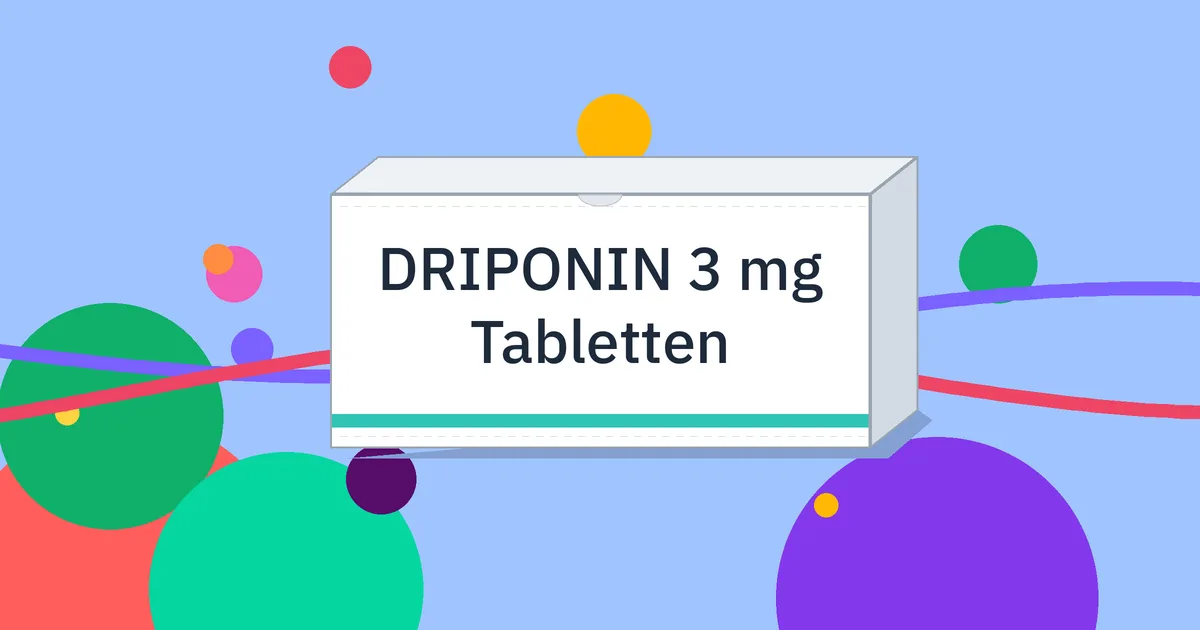 Symbolbild: Packung mit der Aufschrift DRIPONIN 3 mg Tabletten (PZN 14446053) – Verfügbarkeit und Bezug in Apotheken in Frankfurt am Main