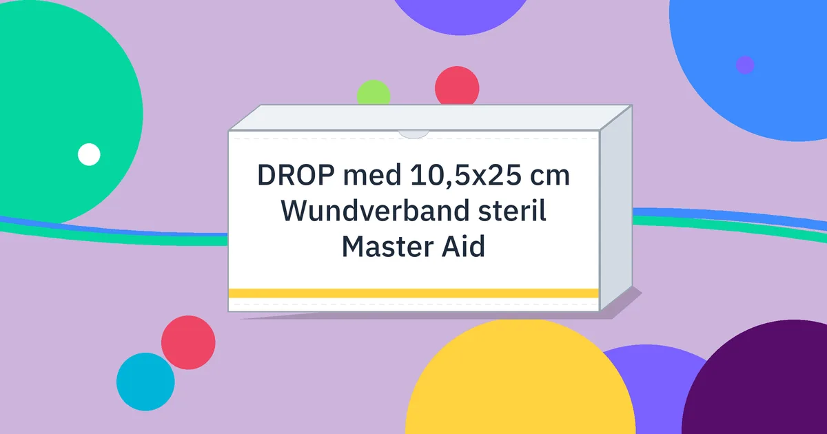 Symbolbild: Packung mit der Aufschrift DROP med 10,5x25 cm Wundverband steril Master Aid (PZN 06470422) – Verfügbarkeit und Bezug in Apotheken in Frankfurt am Main