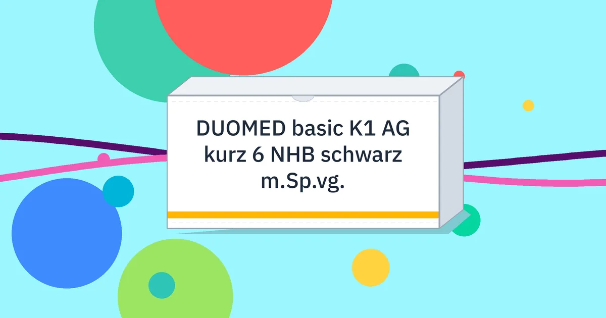 Symbolbild: Packung mit der Aufschrift DUOMED basic K1 AG kurz 6 NHB schwarz m.Sp.vg. (PZN 20904873) – Verfügbarkeit und Bezug in Apotheken in Frankfurt am Main