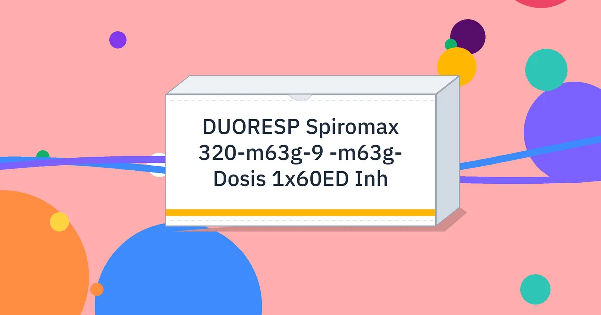 Symbolbild: Packung mit der Aufschrift DUORESP Spiromax 320-m63g-9 -m63g-Dosis 1x60ED Inh (PZN 11339776) – Verfügbarkeit und Bezug in Apotheken in Frankfurt am Main