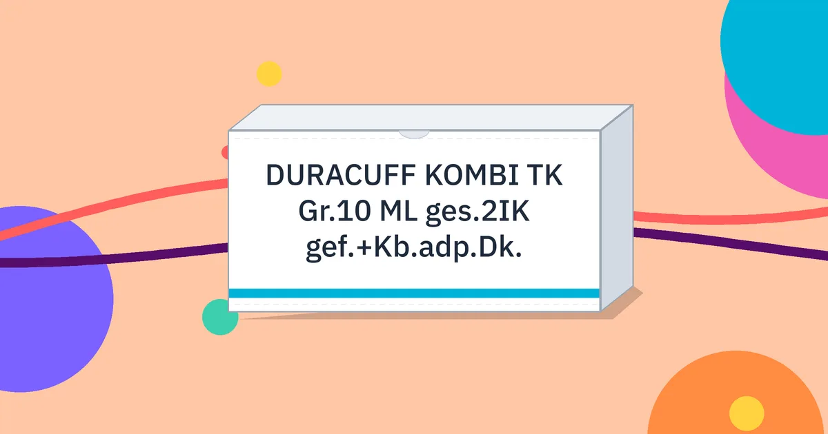Symbolbild: Packung mit der Aufschrift DURACUFF KOMBI TK Gr.10 ML ges.2IK gef.+Kb.adp.Dk. (PZN 04962440) – Verfügbarkeit und Bezug in Apotheken in Frankfurt am Main