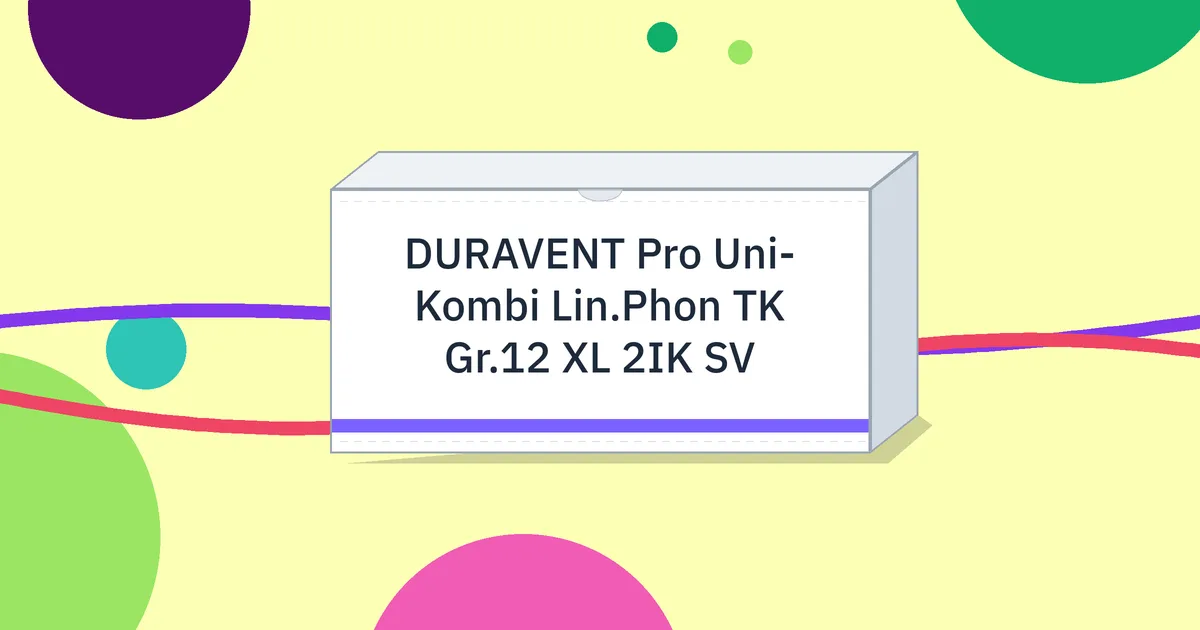 Symbolbild: Packung mit der Aufschrift DURAVENT Pro Uni-Kombi Lin.Phon TK Gr.12 XL 2IK SV (PZN 19246809) – Verfügbarkeit und Bezug in Apotheken in Frankfurt am Main