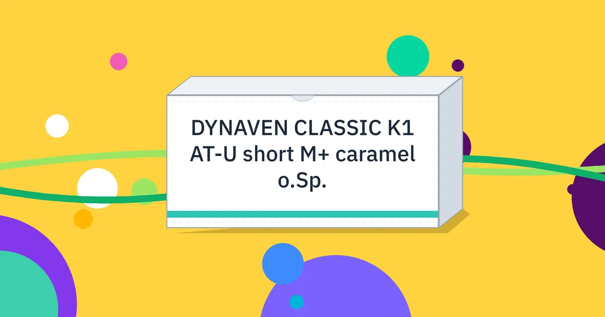 Symbolbild: Packung mit der Aufschrift DYNAVEN CLASSIC K1 AT-U short M+ caramel o.Sp. (PZN 18416735) – Verfügbarkeit und Bezug in Apotheken in Frankfurt am Main