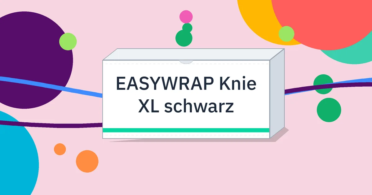 Symbolbild: Packung mit der Aufschrift EASYWRAP Knie XL schwarz (PZN 18749075) – Verfügbarkeit und Bezug in Apotheken in Frankfurt am Main