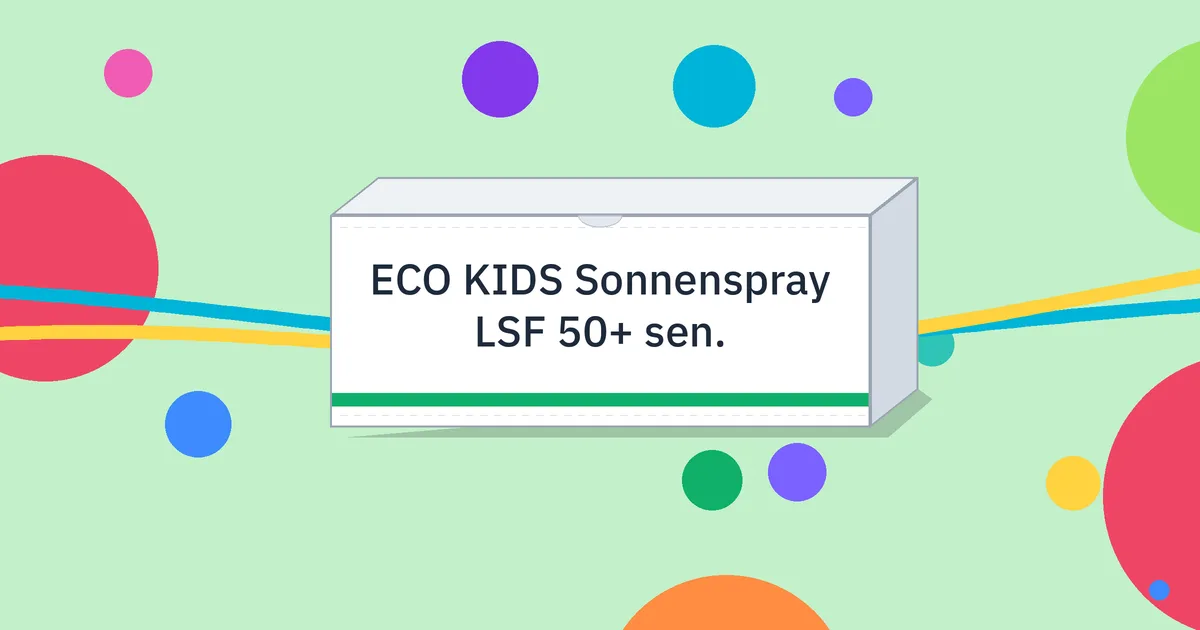 Symbolbild: Packung mit der Aufschrift ECO KIDS Sonnenspray LSF 50+ sen. (PZN 14037515) – Verfügbarkeit und Bezug in Apotheken in Frankfurt am Main