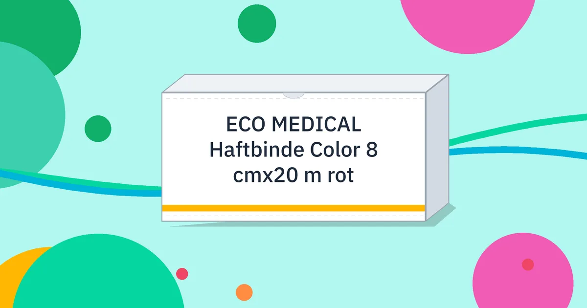 Symbolbild: Packung mit der Aufschrift ECO MEDICAL Haftbinde Color 8 cmx20 m rot (PZN 01322390) – Verfügbarkeit und Bezug in Apotheken in Frankfurt am Main