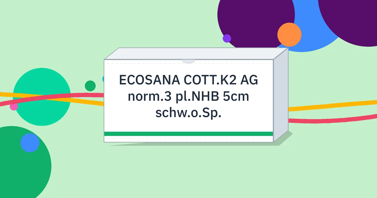 Symbolbild: Packung mit der Aufschrift ECOSANA COTT.K2 AG norm.3 pl.NHB 5cm schw.o.Sp. (PZN 16949344) – Verfügbarkeit und Bezug in Apotheken in Frankfurt am Main