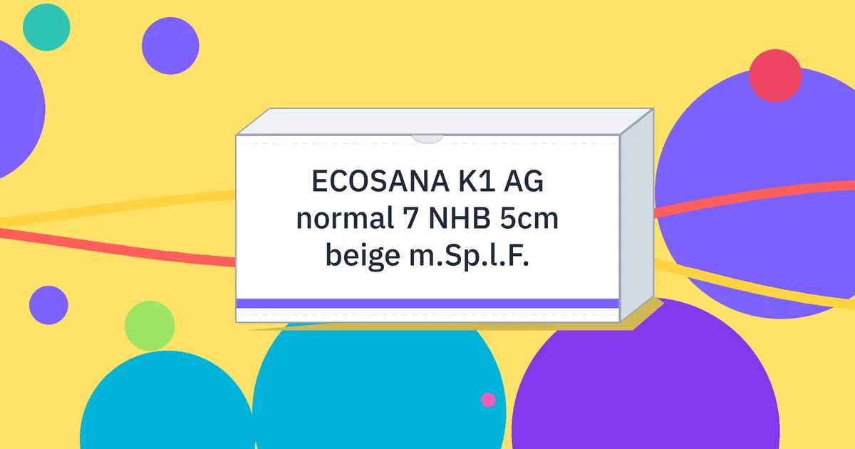 Symbolbild: Packung mit der Aufschrift ECOSANA K1 AG normal 7 NHB 5cm beige m.Sp.l.F. (PZN 04730646) – Verfügbarkeit und Bezug in Apotheken in Frankfurt am Main