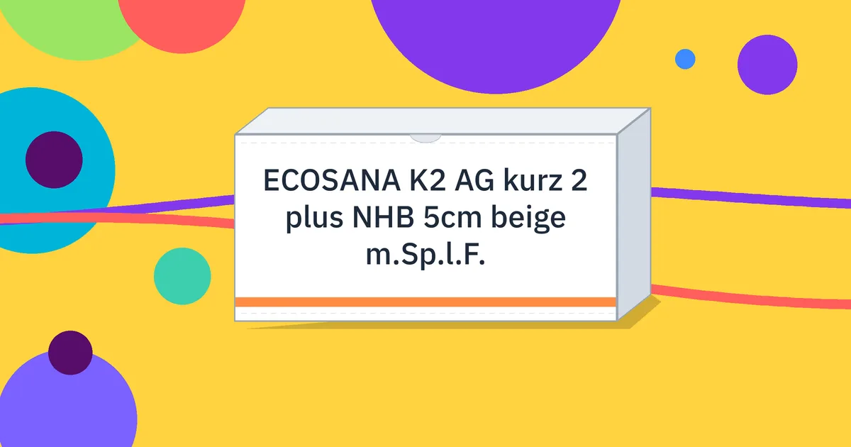 Symbolbild: Packung mit der Aufschrift ECOSANA K2 AG kurz 2 plus NHB 5cm beige m.Sp.l.F. (PZN 10955361) – Verfügbarkeit und Bezug in Apotheken in Frankfurt am Main