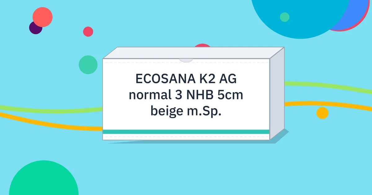 Symbolbild: Packung mit der Aufschrift ECOSANA K2 AG normal 3 NHB 5cm beige m.Sp. (PZN 01415766) – Verfügbarkeit und Bezug in Apotheken in Frankfurt am Main