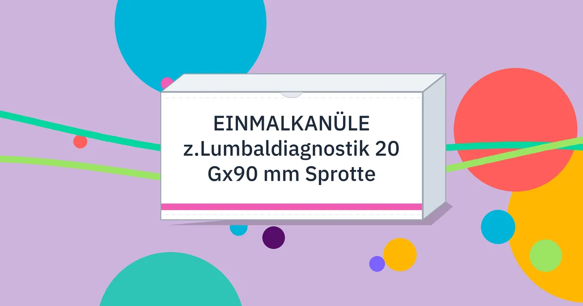 Symbolbild: Packung mit der Aufschrift EINMALKANÜLE z.Lumbaldiagnostik 20 Gx90 mm Sprotte (PZN 17271594) – Verfügbarkeit und Bezug in Apotheken in Frankfurt am Main