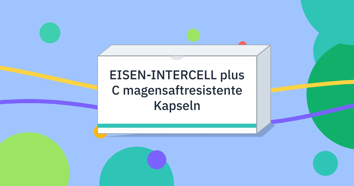 Symbolbild: Packung mit der Aufschrift EISEN-INTERCELL plus C magensaftresistente Kapseln (PZN 19275538) – Verfügbarkeit und Bezug in Apotheken in Frankfurt am Main