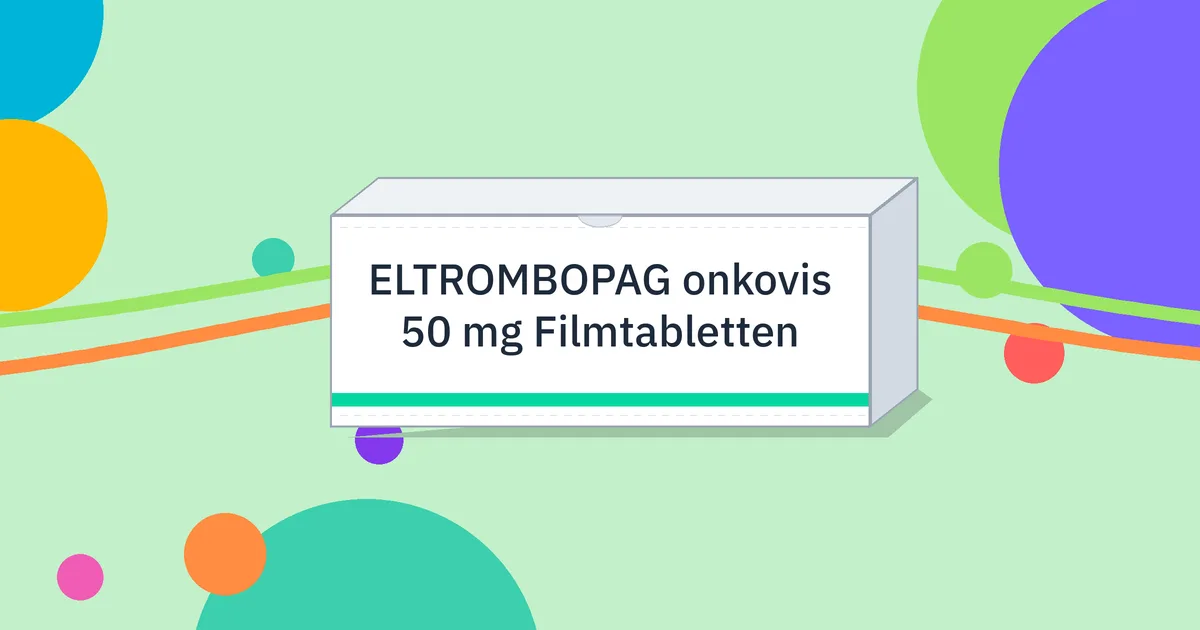 Symbolbild: Packung mit der Aufschrift ELTROMBOPAG onkovis 50 mg Filmtabletten (PZN 19859357) – Verfügbarkeit und Bezug in Apotheken in Frankfurt am Main