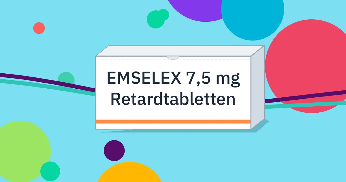 Symbolbild: Packung mit der Aufschrift EMSELEX 7,5 mg Retardtabletten (PZN 17421906) – Verfügbarkeit und Bezug in Apotheken in Frankfurt am Main