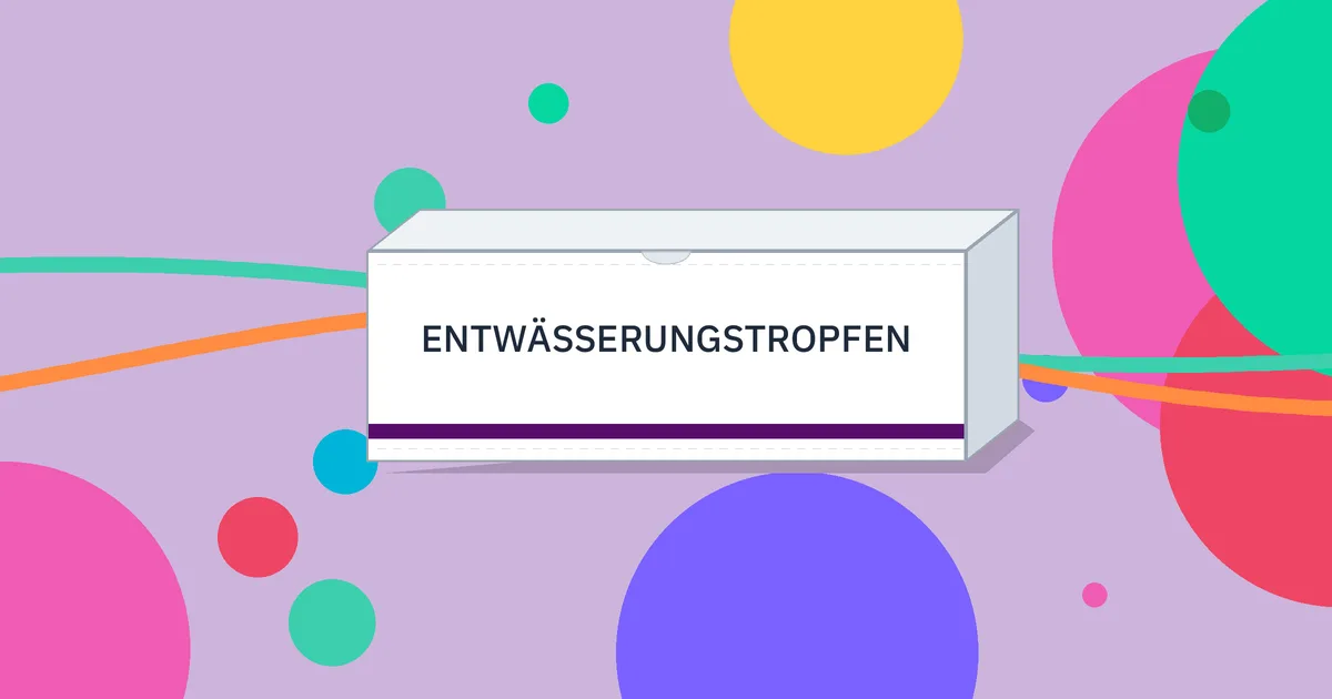 Symbolbild: Packung mit der Aufschrift ENTWÄSSERUNGSTROPFEN (PZN 02748872) – Verfügbarkeit und Bezug in Apotheken in Frankfurt am Main